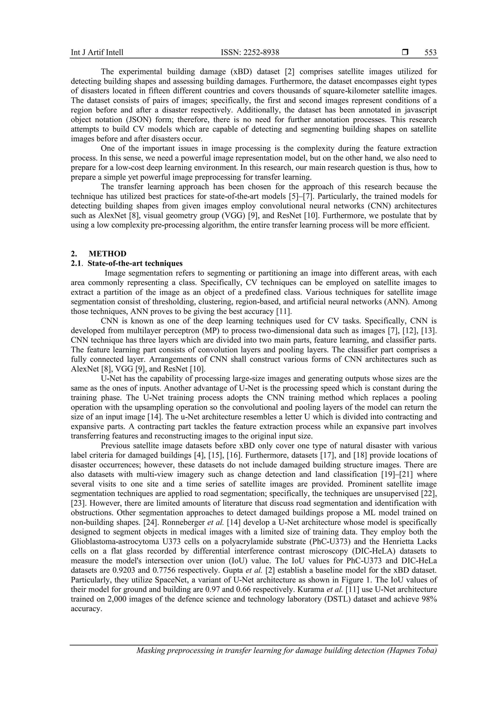 Masking preprocessing in transfer learning for damage building detection | PDF