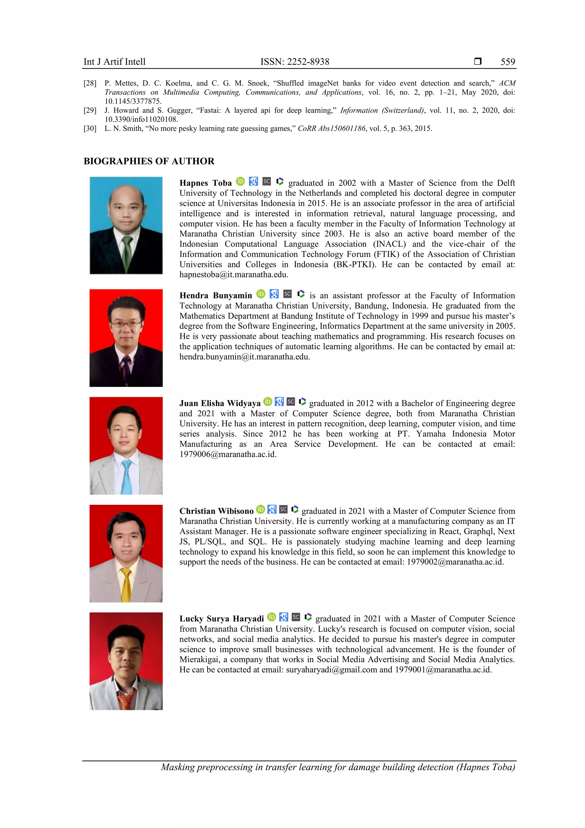 Masking preprocessing in transfer learning for damage building detection | PDF