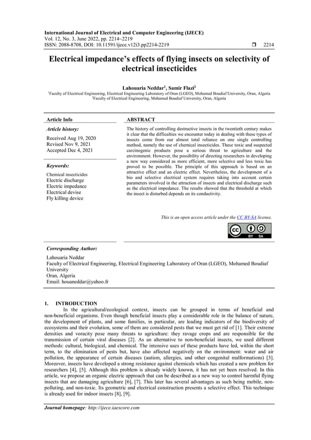 Electrical impedance’s effects of flying insects on selectivity of ...