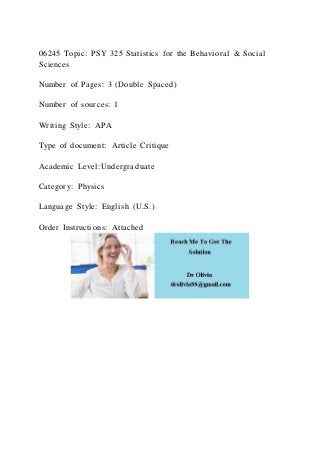 06245 Topic PSY 325 Statistics for the Behavioral & Social Sciences | DOCX