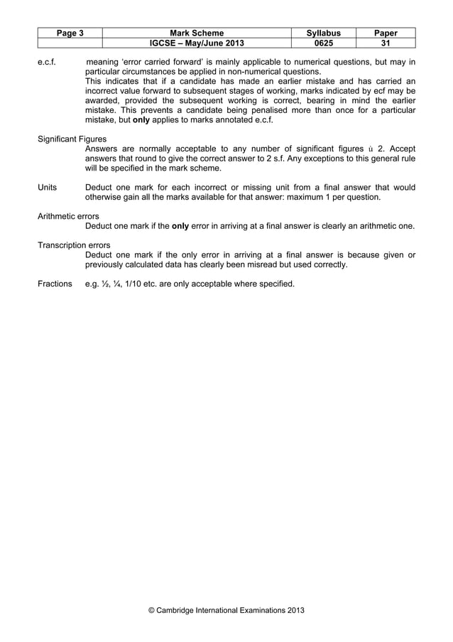 Physics 0625 - Paper 3 version 1 - Mark scheme - May Jun 2013 | PDF
