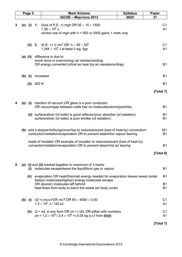 Physics 0625 - Paper 3 version 1 - Mark scheme - May Jun 2013 | PDF