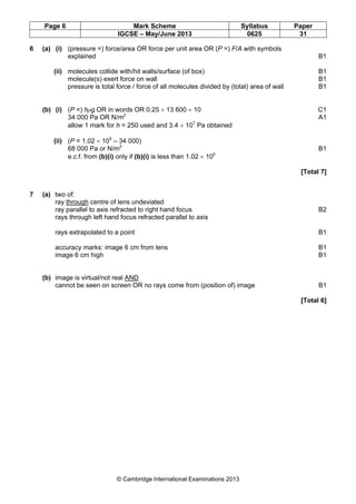 Physics 0625 - Paper 3 version 1 - Mark scheme - May Jun 2013 | PDF