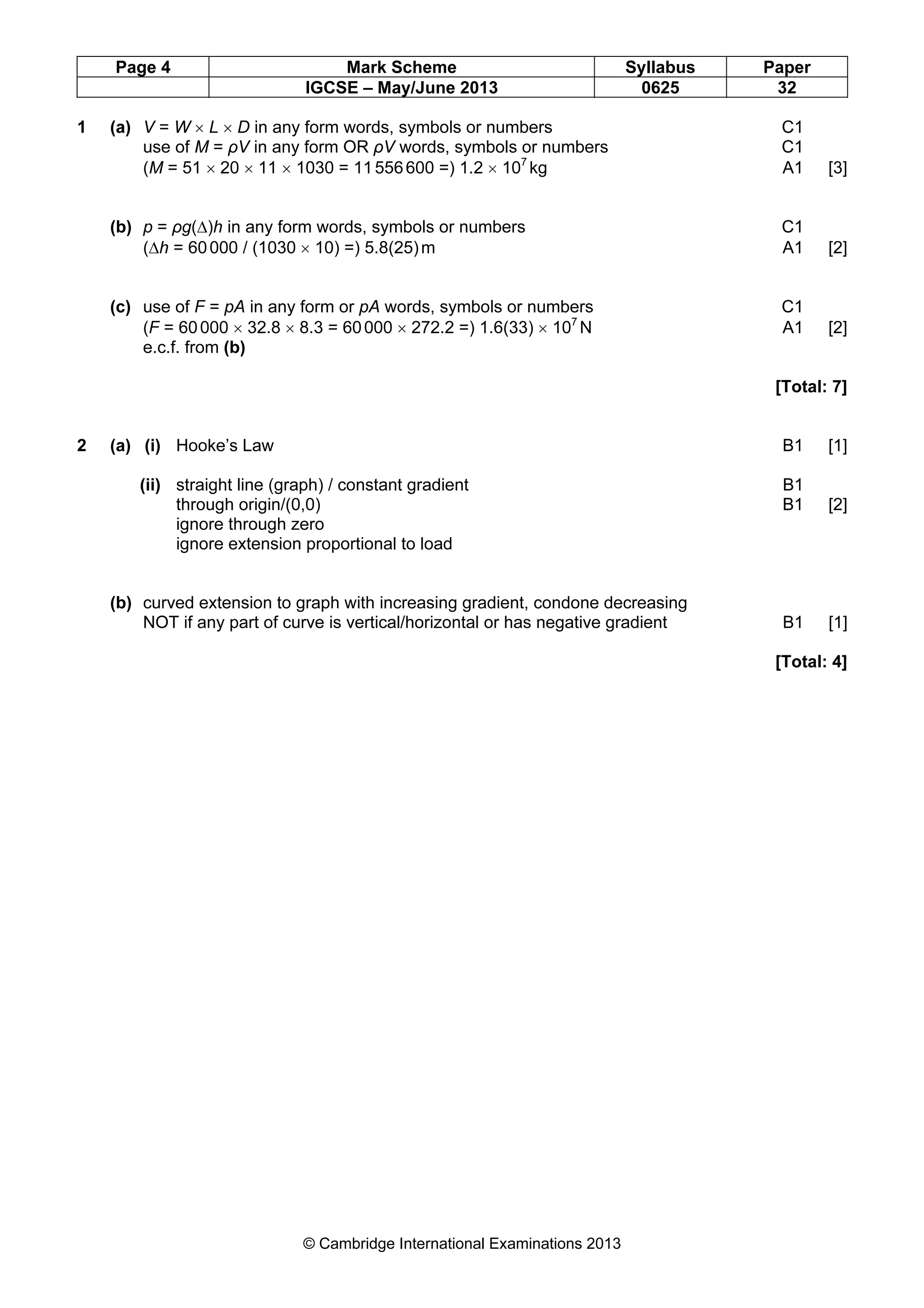 Physics 0625 - Paper 3 version 2 - Mark scheme - May Jun 2013 | PDF