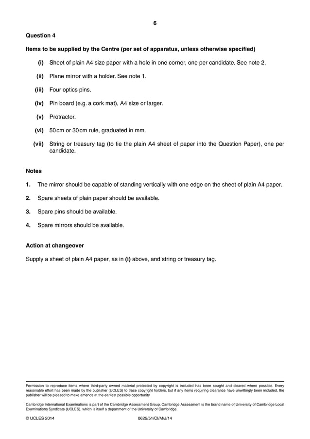 Physics 0625 - Paper 5 version 1 - Instruction - May Jun 2014 | PDF