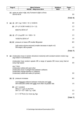 Physics 0625 - Paper 3 version 1 - Mark scheme - May Jun 2014 | PDF