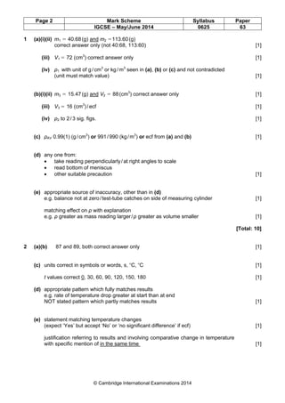 Physics 0625 - Paper 6 version 3 - Mark scheme - May Jun 2014 | PDF