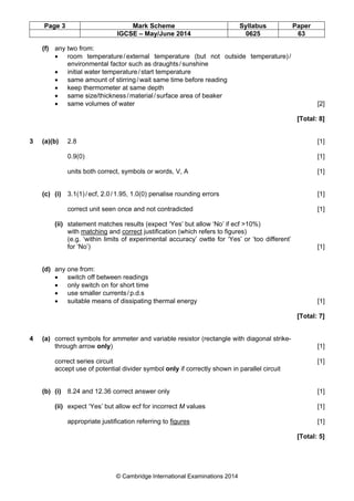 Physics 0625 - Paper 6 version 3 - Mark scheme - May Jun 2014 | PDF