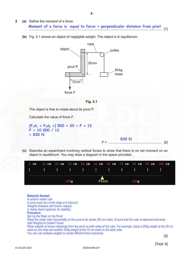 0625_s21_qp_42-Solved/ IGCSE Physics Past Exam Paper Solution | PDF