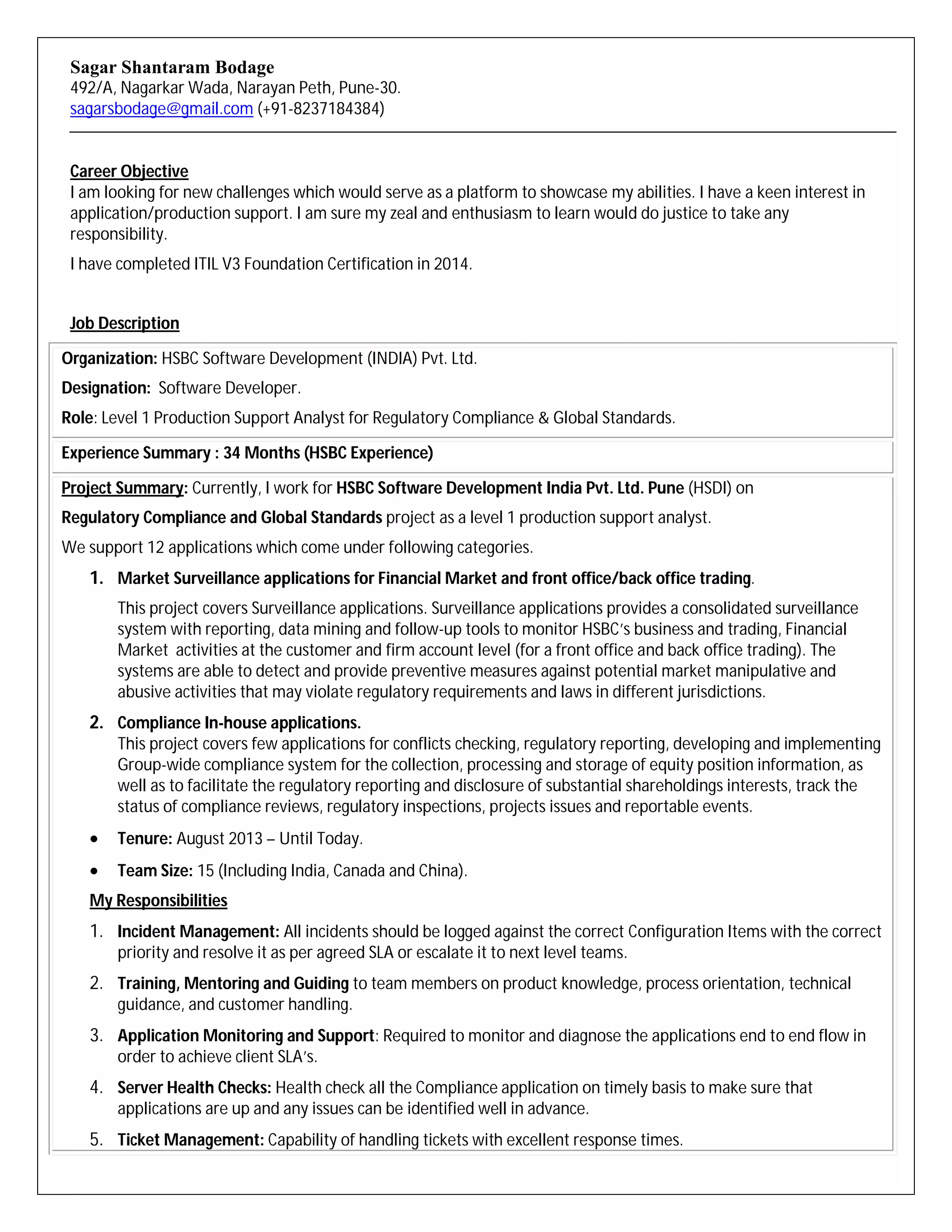 Sagar BODAGE's CV | PDF