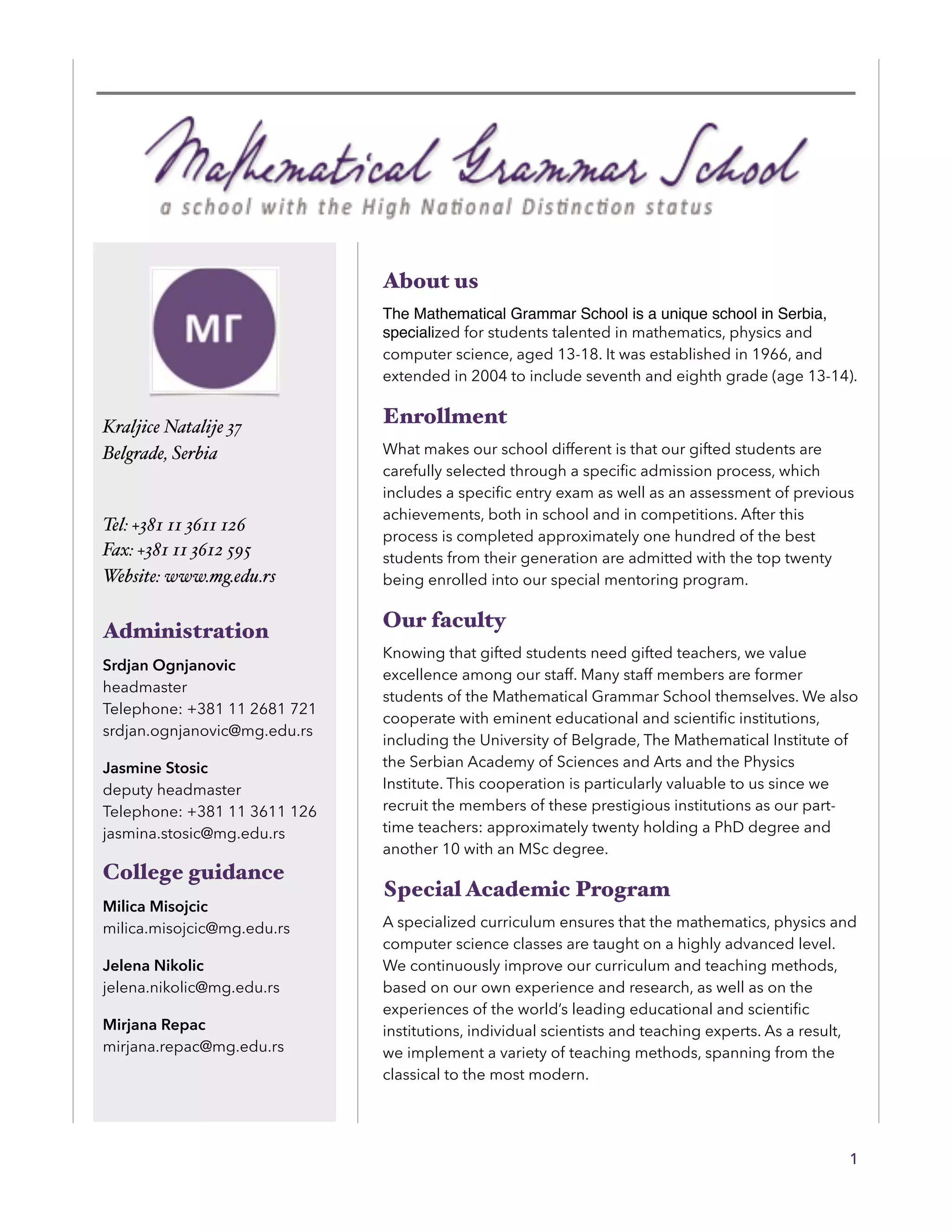 Mathematical Grammar School-profile | PDF