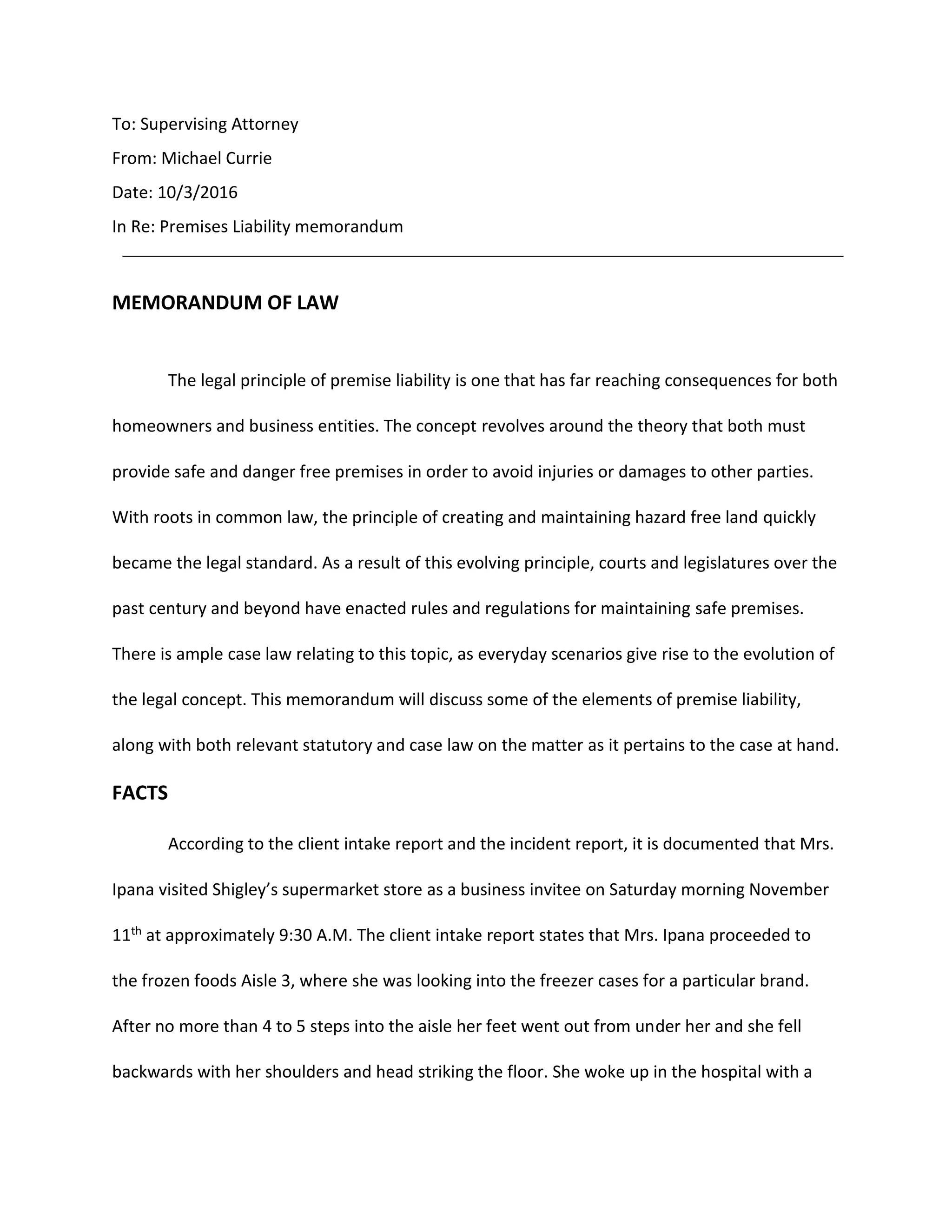 Premise liability memo | PDF