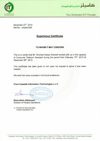 Experience Certificate - Rinshad KS (1) | PDF