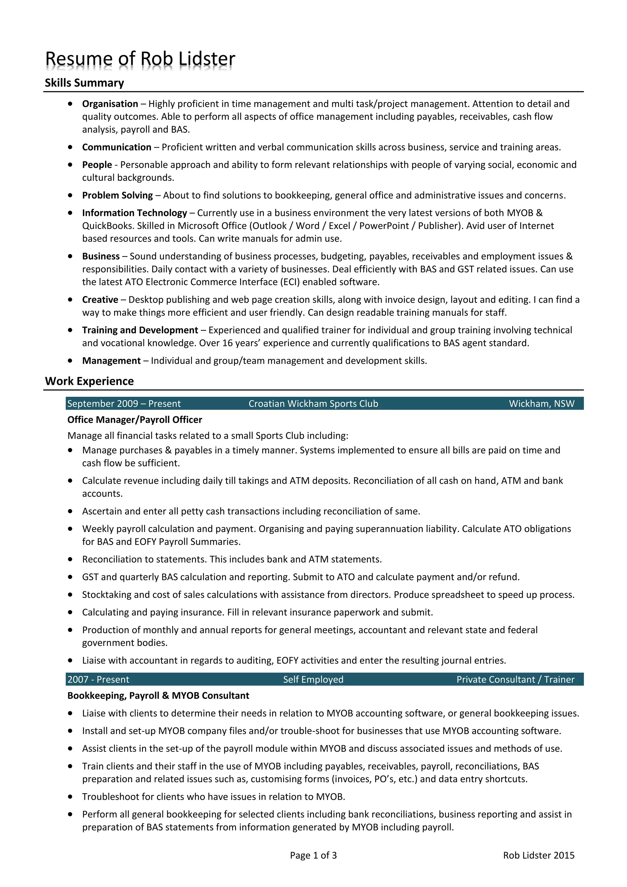 Resume of Rob Lidster | DOCX