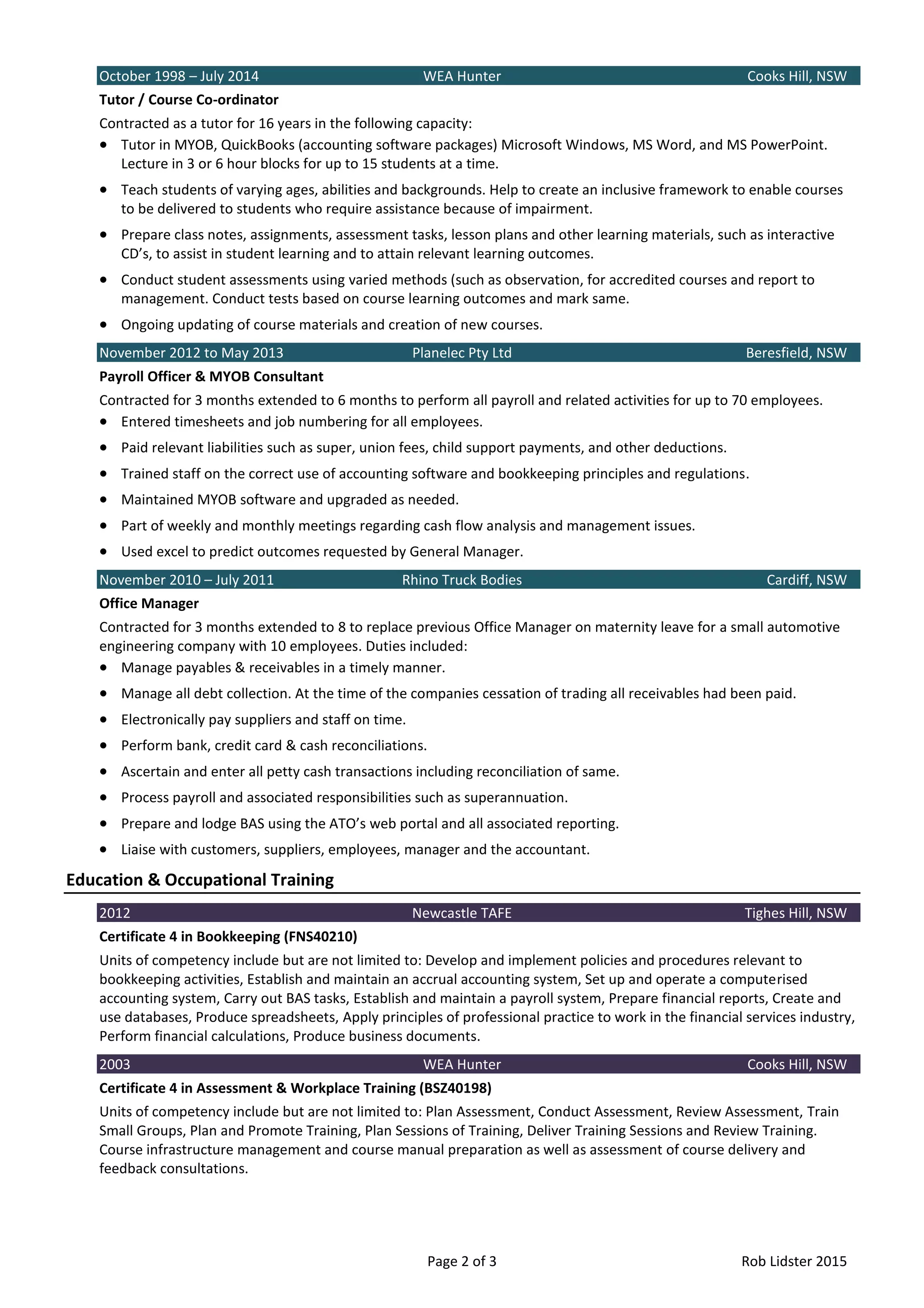 Resume of Rob Lidster | DOCX