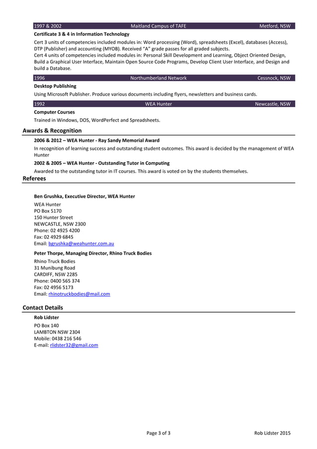 Resume of Rob Lidster | PDF