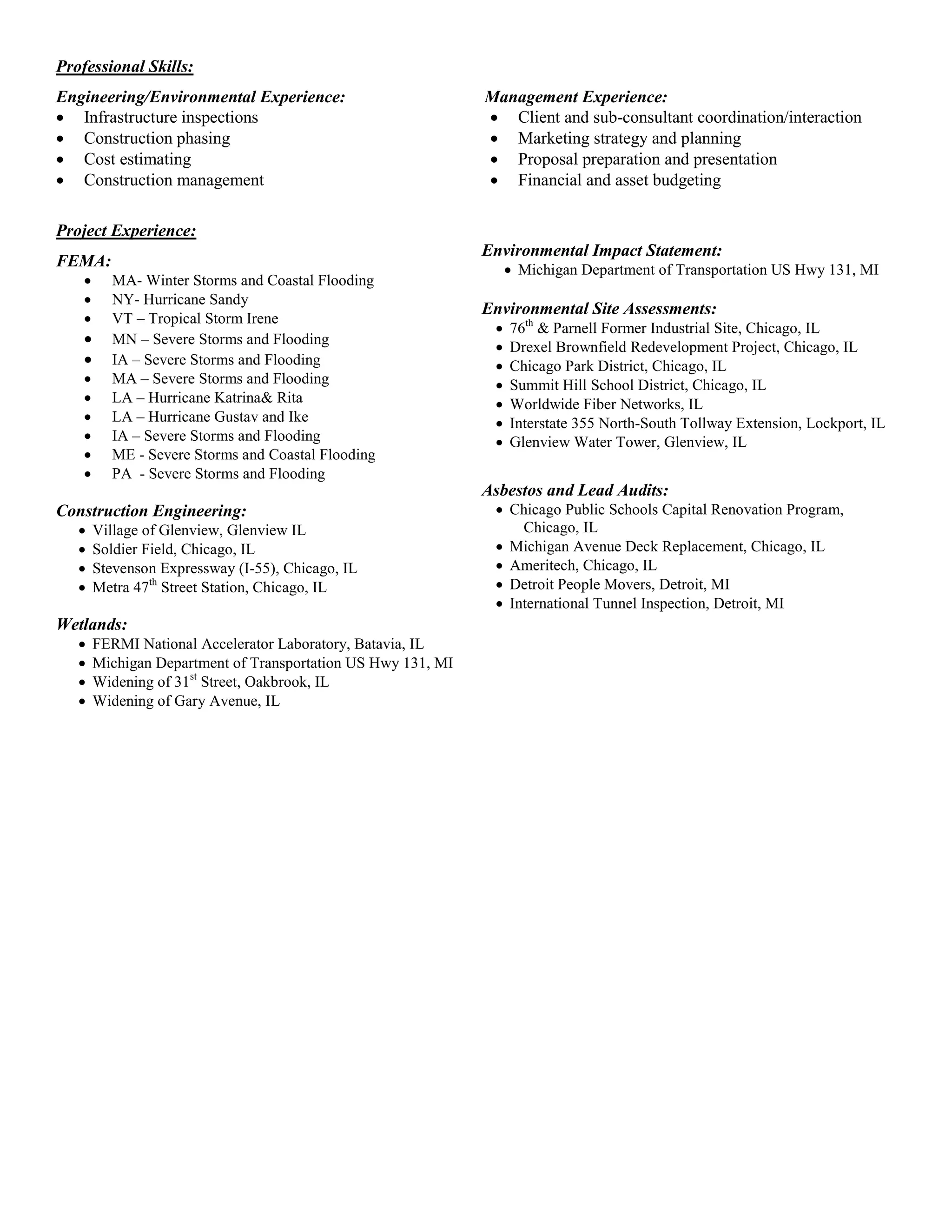 ResumeAugust2016short | PDF | Civil Engineering Industry | Industries
