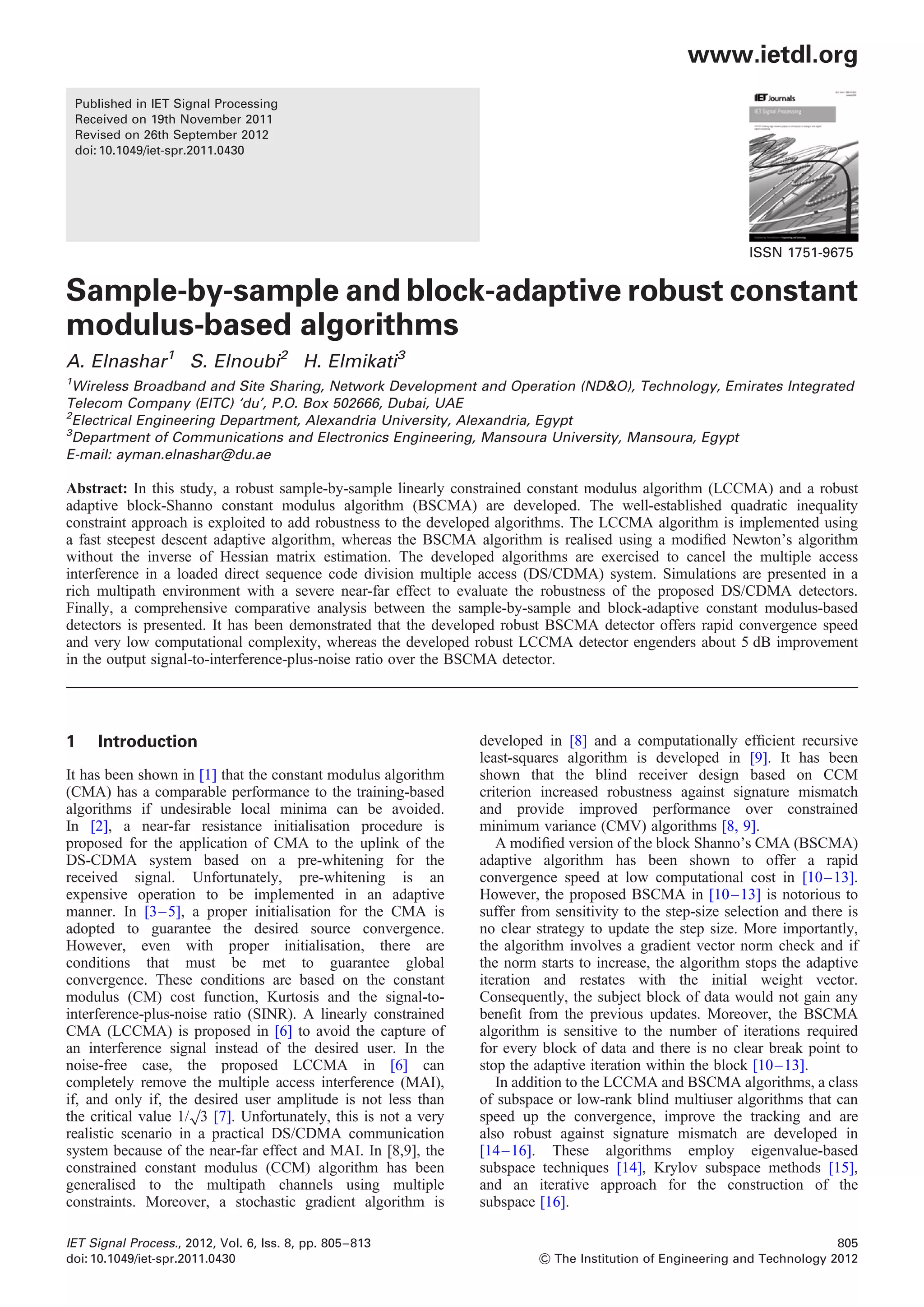 Sample By Sample And Block Adaptive Robust Constant Modulus Based Algorithms Pdf 0512