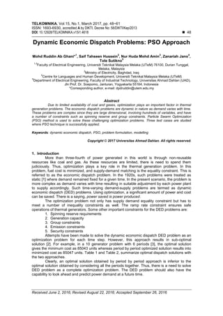 Dynamic Economic Dispatch Problems: PSO Approach | PDF