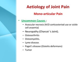 [Int. med] approach to joint pain from SIMS Lahore | PPT