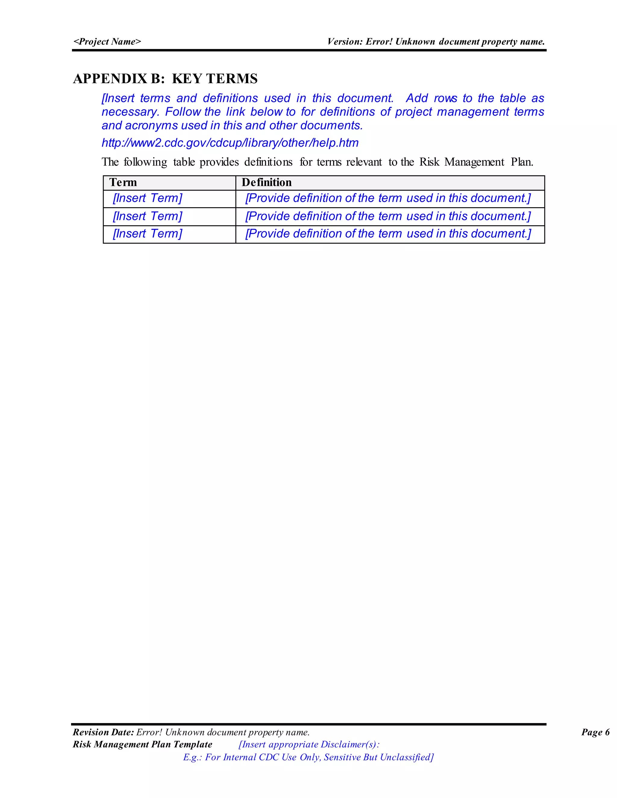 CDC Risk Mgmt Template | DOCX