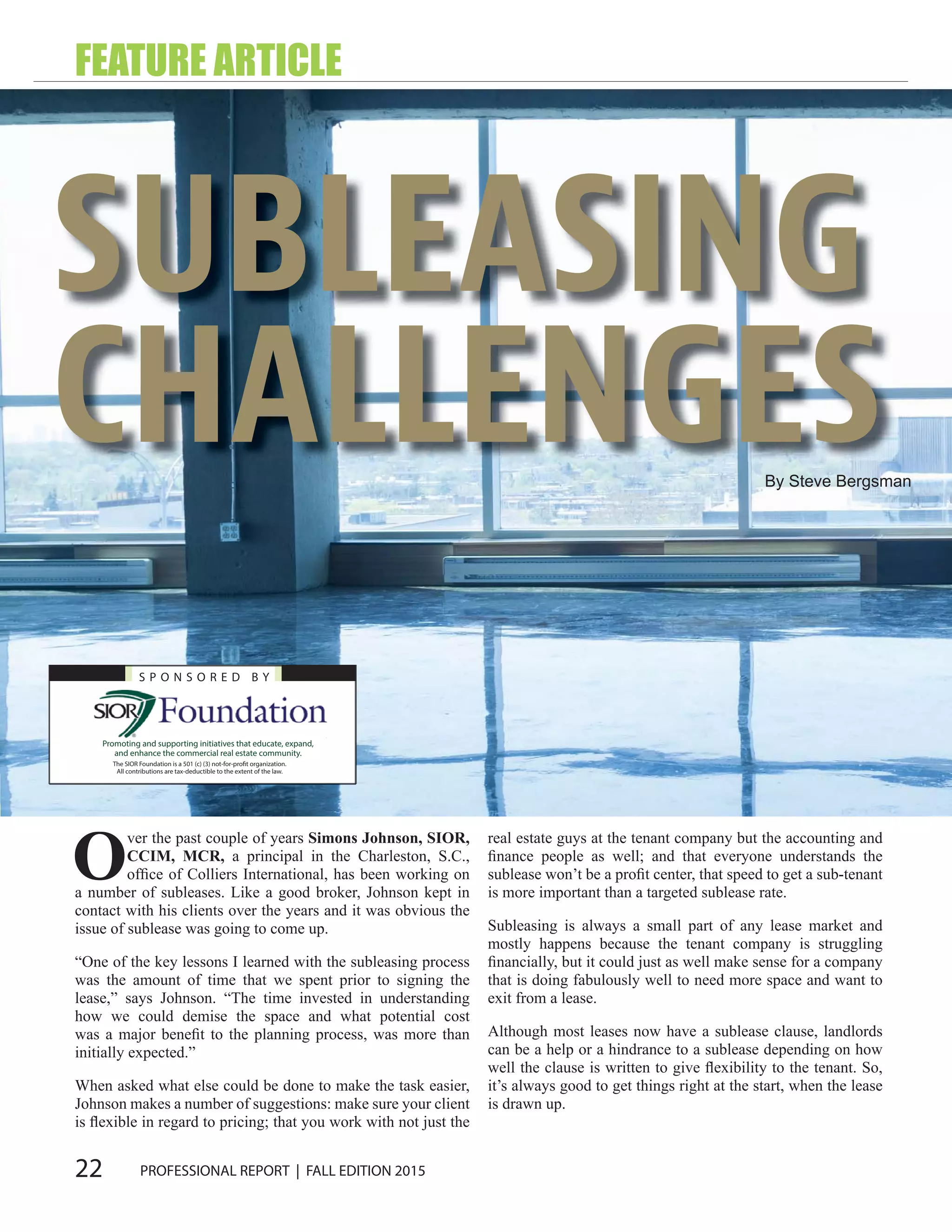 Sublease Challenges-SIOR Magazine | PDF