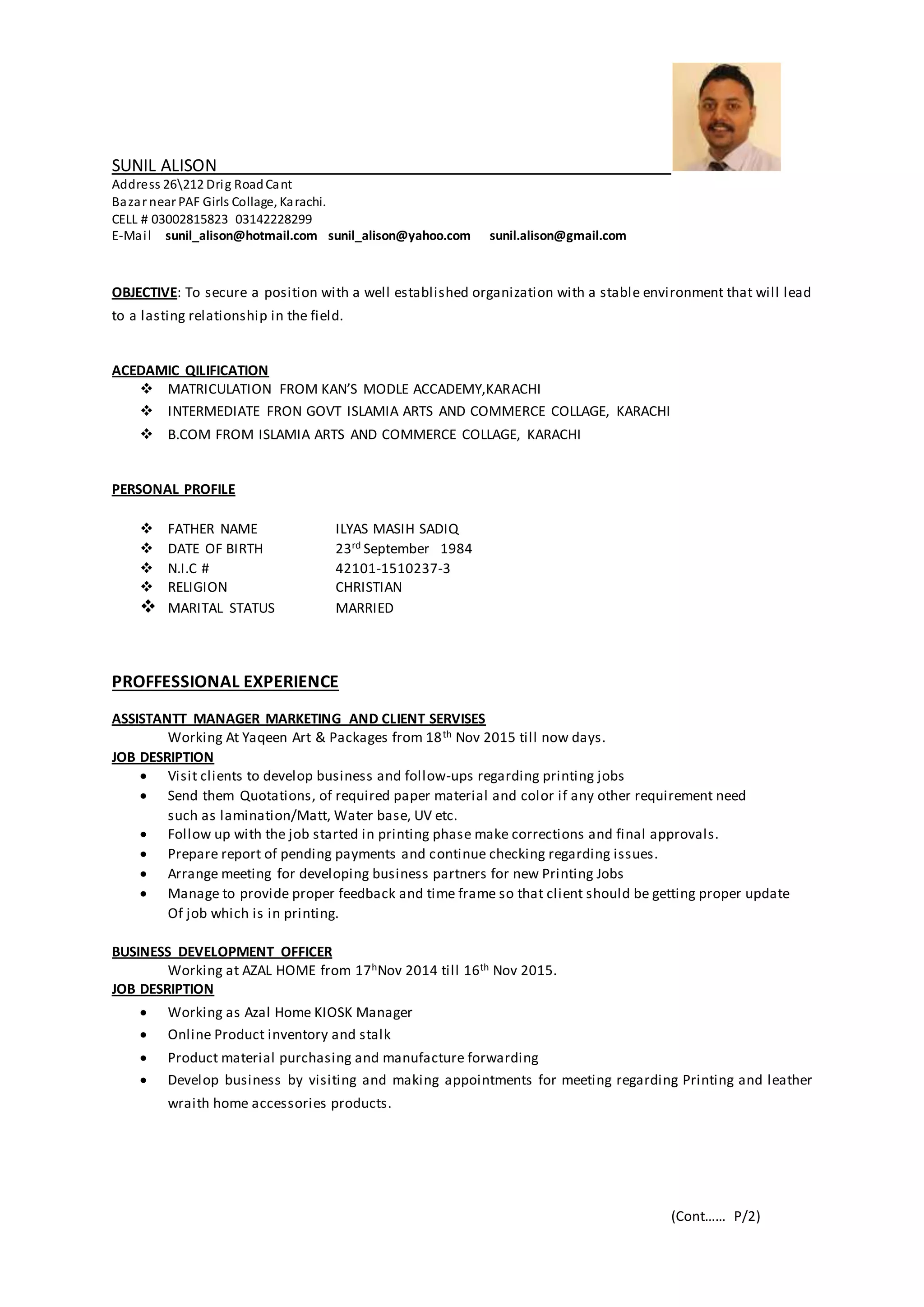 SUNIL ALISON UP DATED CV | PDF