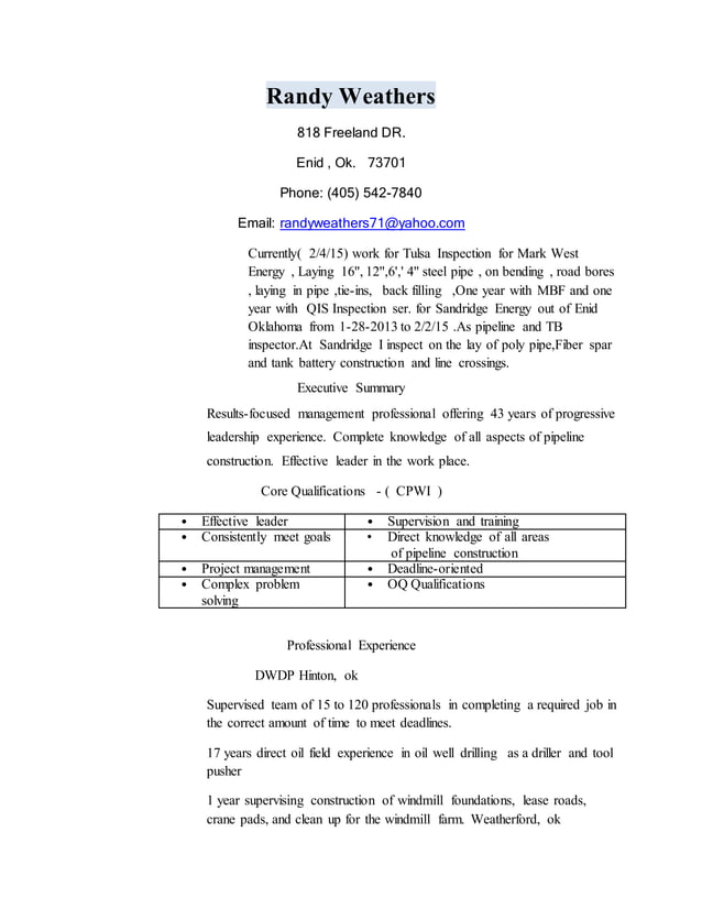 Randy Weathers resume | PDF