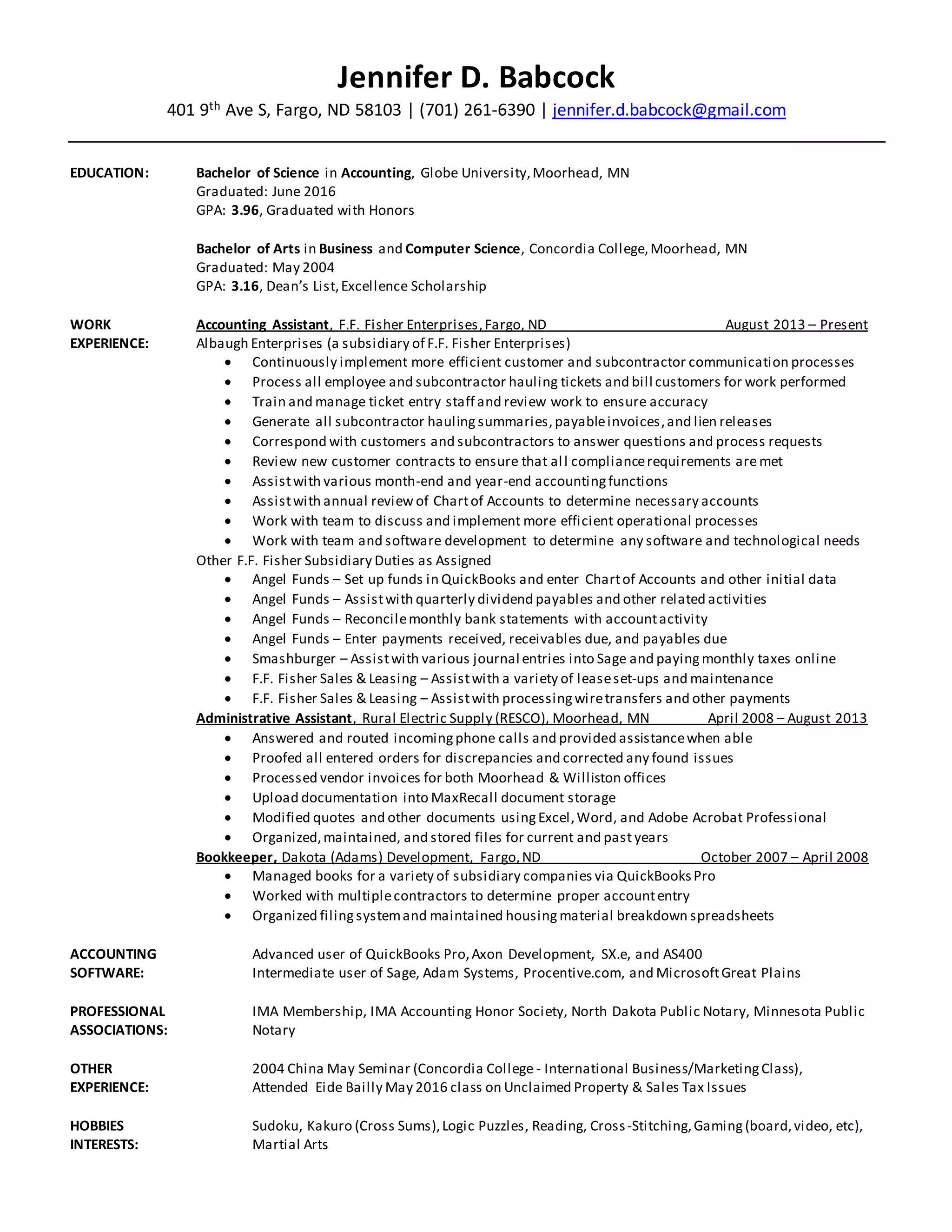 Jennifer Babcock Resume 2016 | DOCX