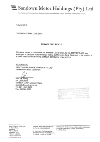 Mercedes-Benz and Damelin Certificate email | PDF