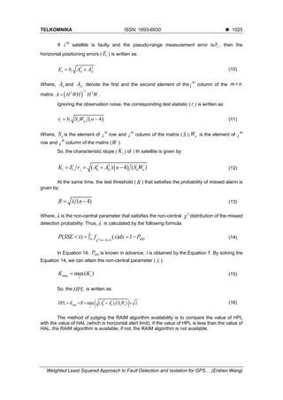 Weighted Least Squared Approach to Fault Detection and Isolation for ...