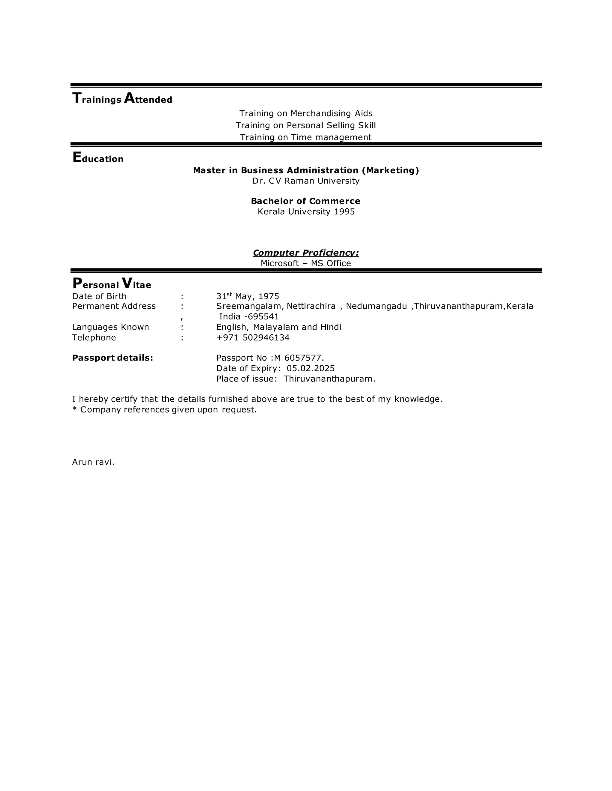 Arun Ravi CV new | DOCX