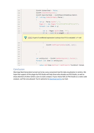 Configuration of the Warnings Next Generation plugin for integration with PVS-Studio | PDF