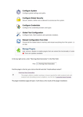 Configuration of the Warnings Next Generation plugin for integration with PVS-Studio | PDF