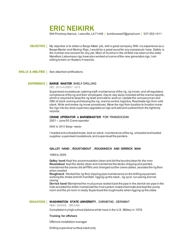 Eric Neikirk Resume offshore | DOCX