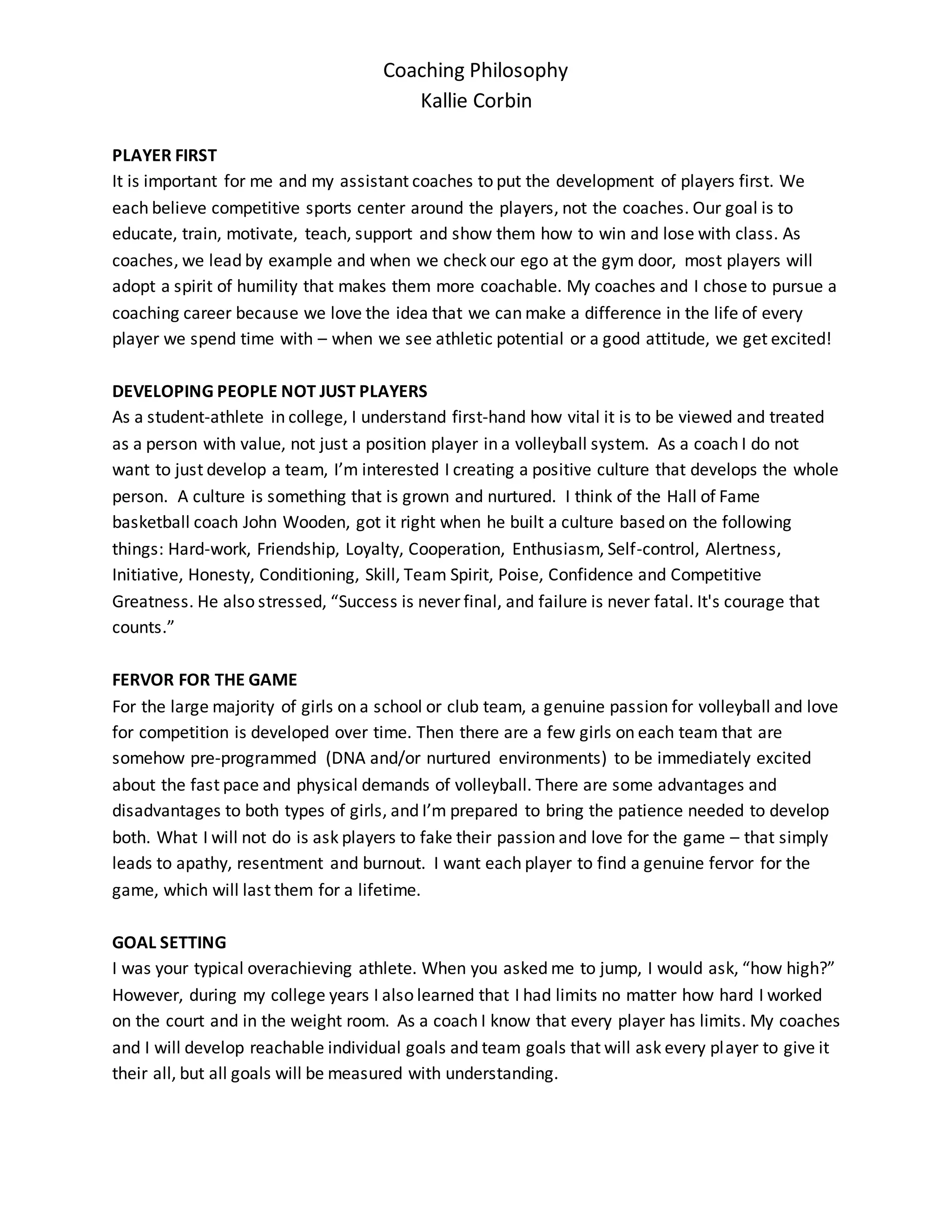 Kallie's Coaching Philosophy | PDF