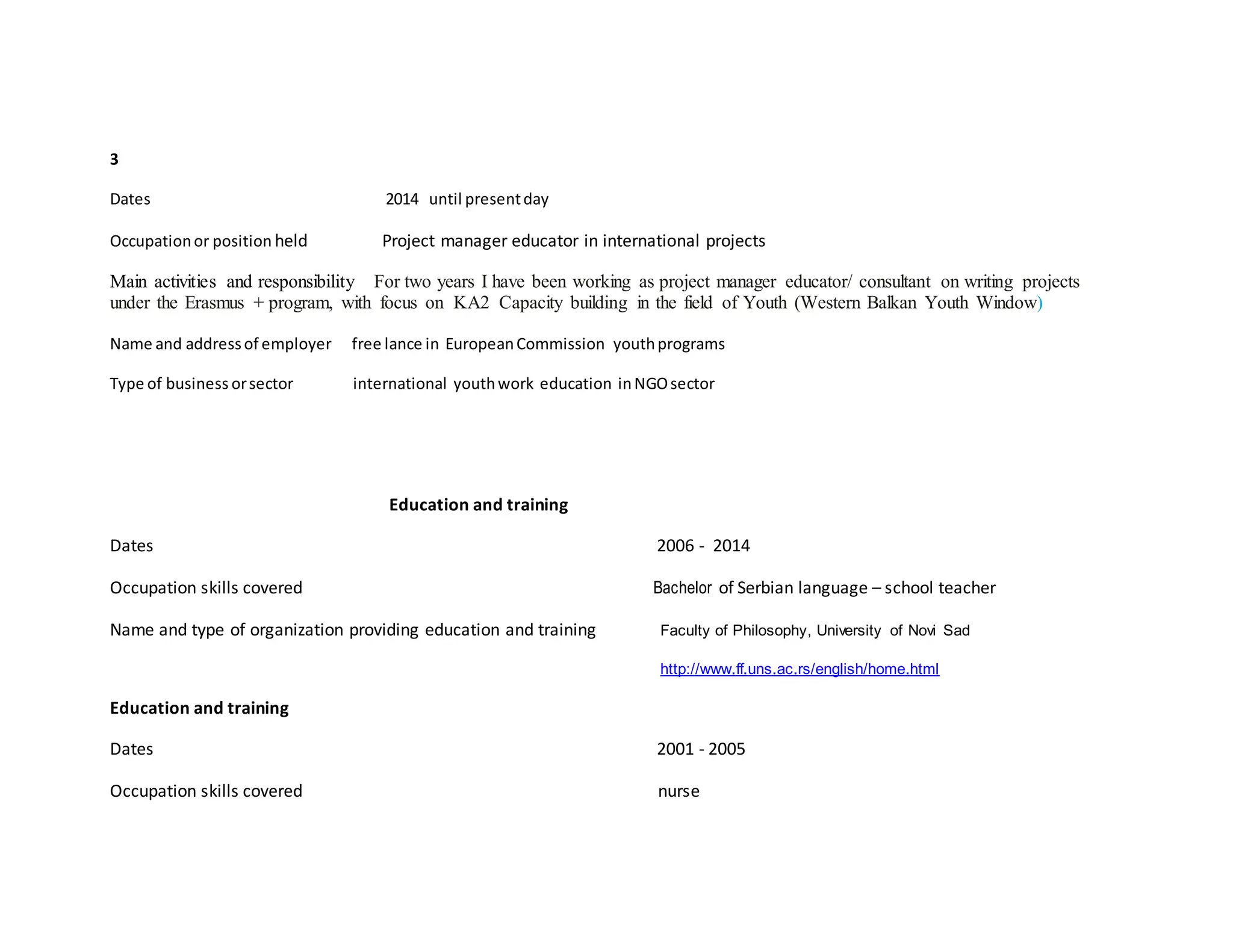 Curriculum vitae Vesna english | DOCX