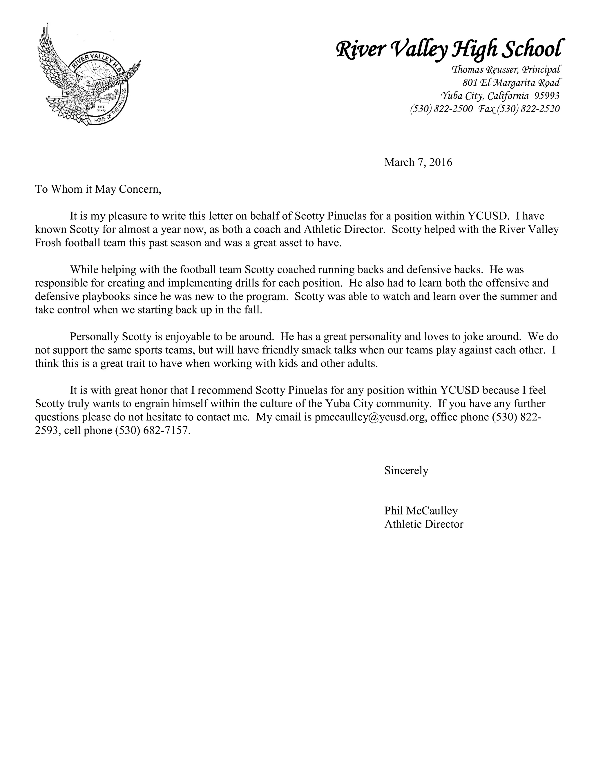 Scotty Pinuelas Letter of Recommendation | PDF
