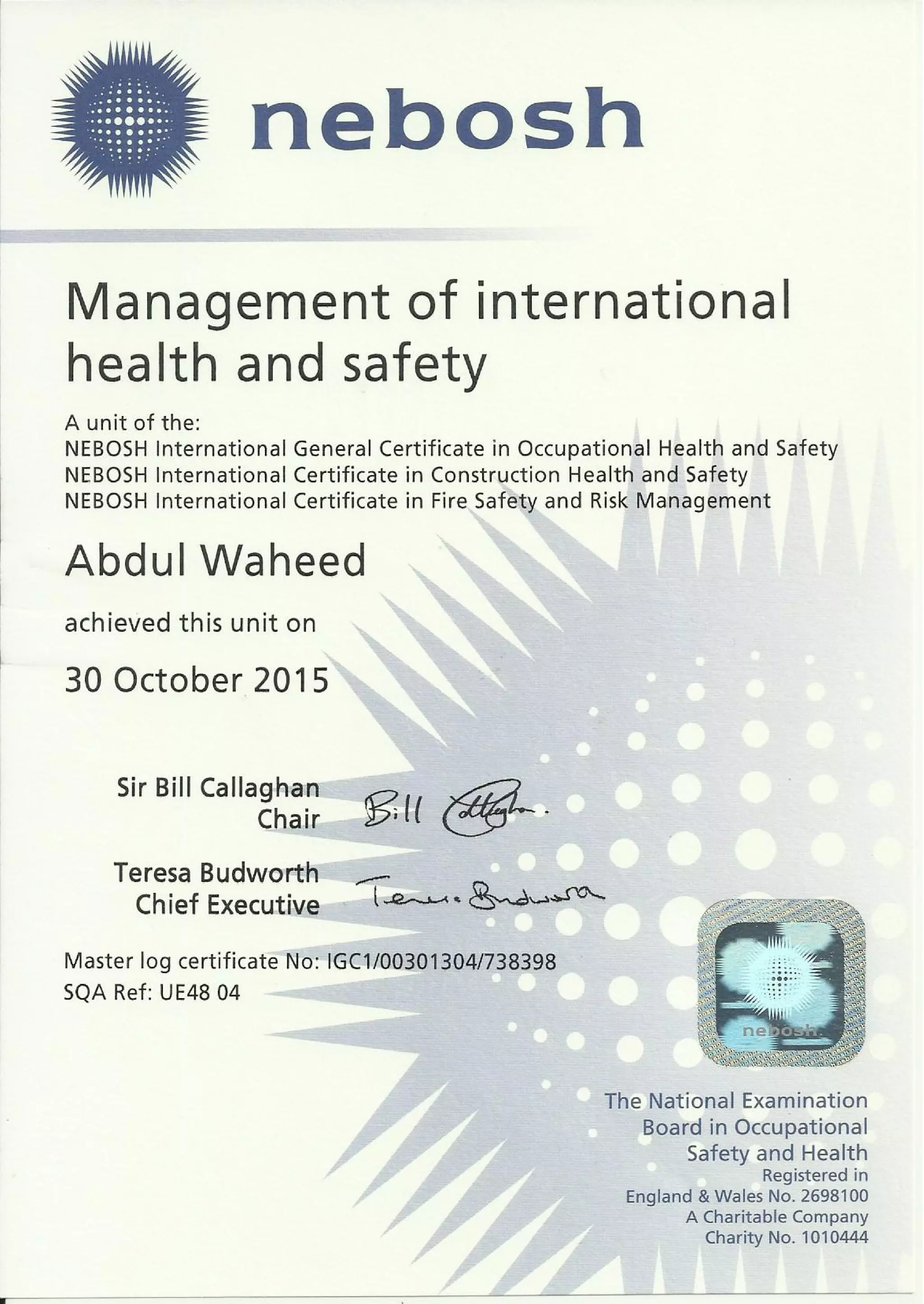 Nebosh Certificate | PDF