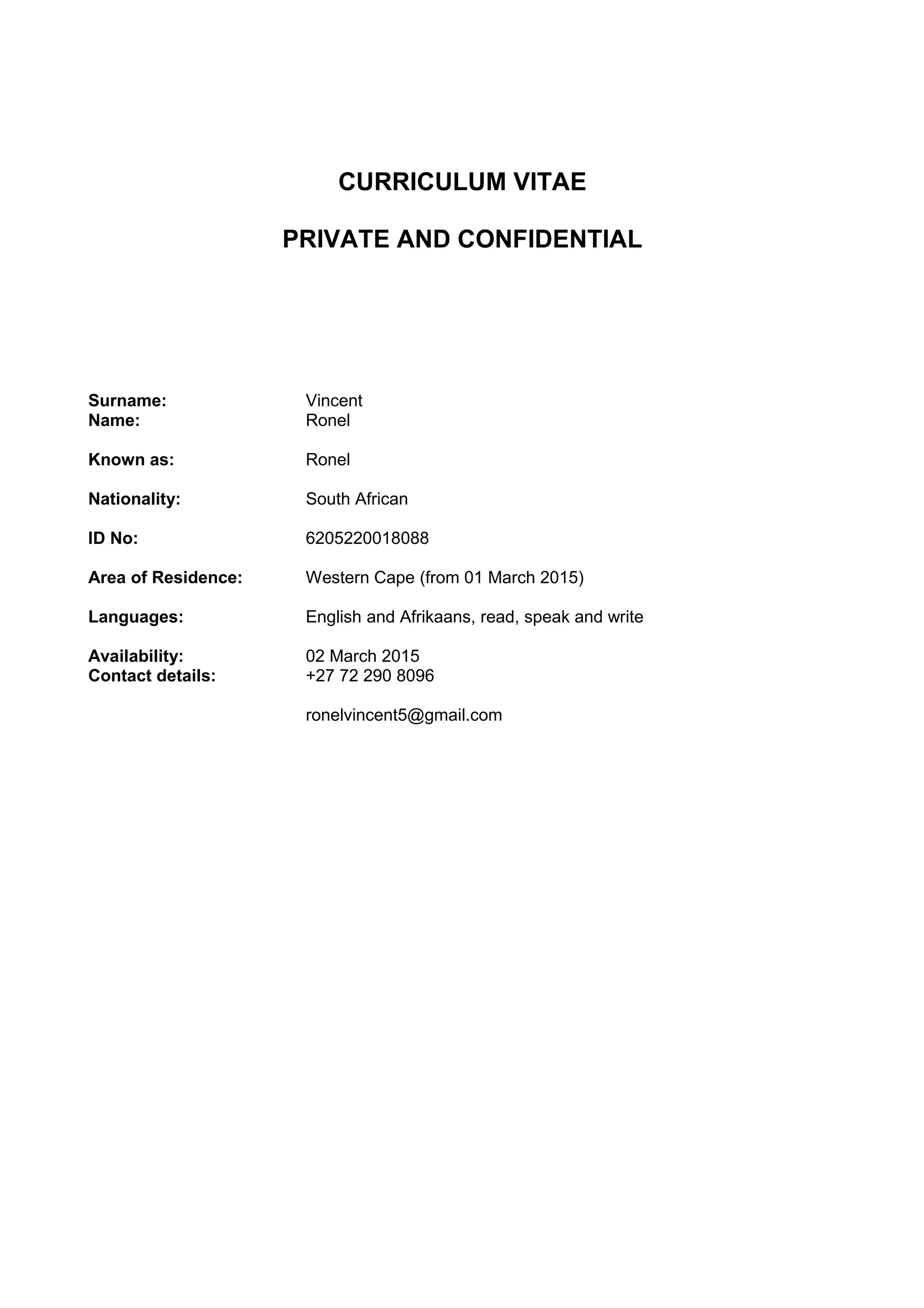 Ronel Vincent CV 2015 | DOC