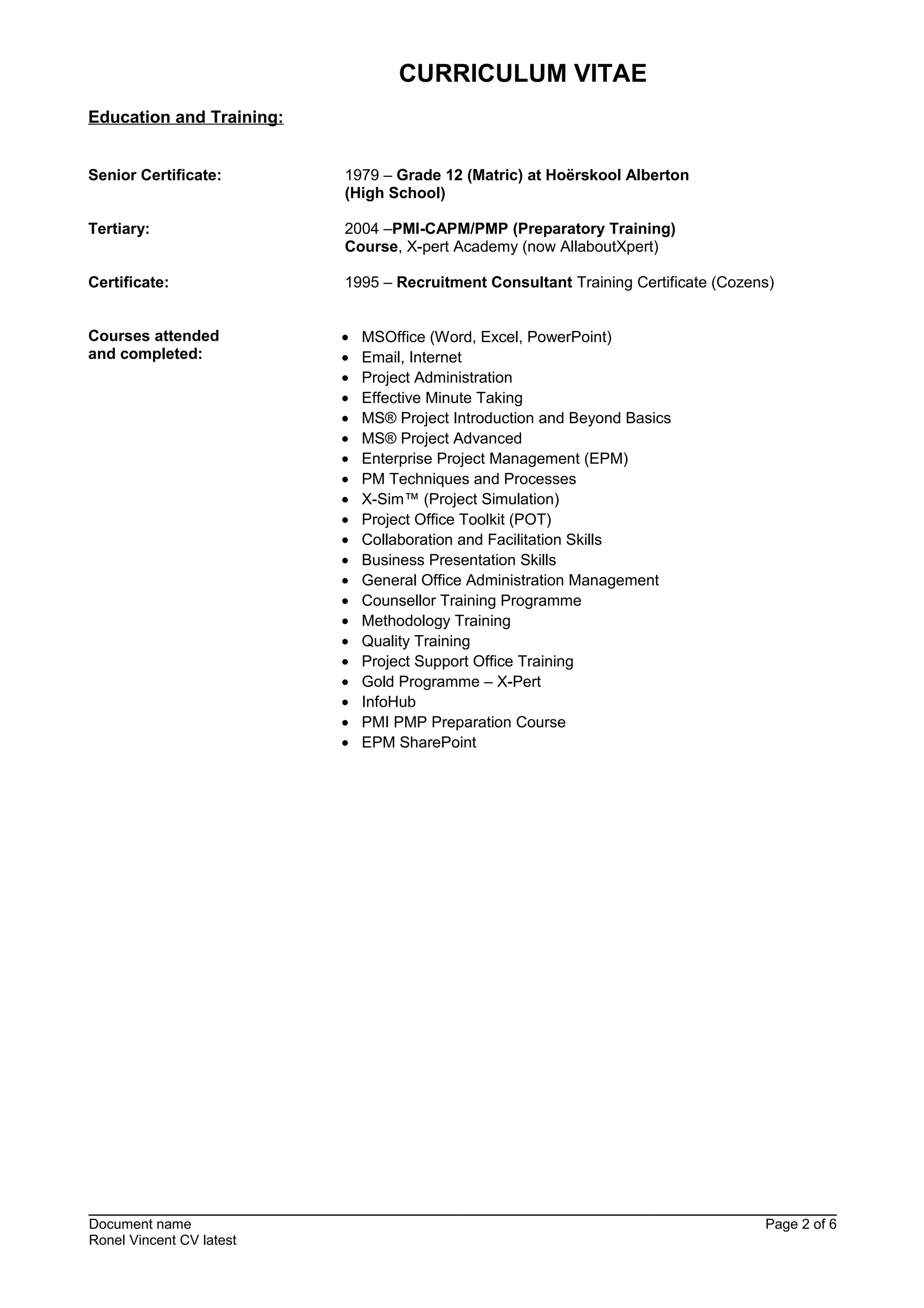 Ronel Vincent CV 2015 | DOC