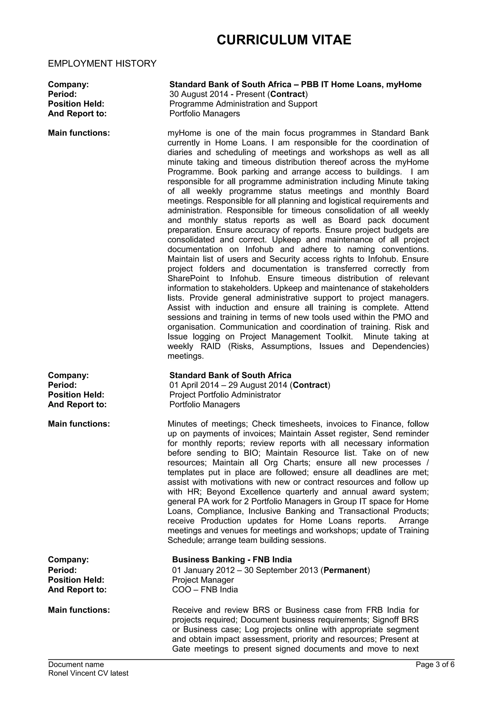 Ronel Vincent CV 2015 | DOC