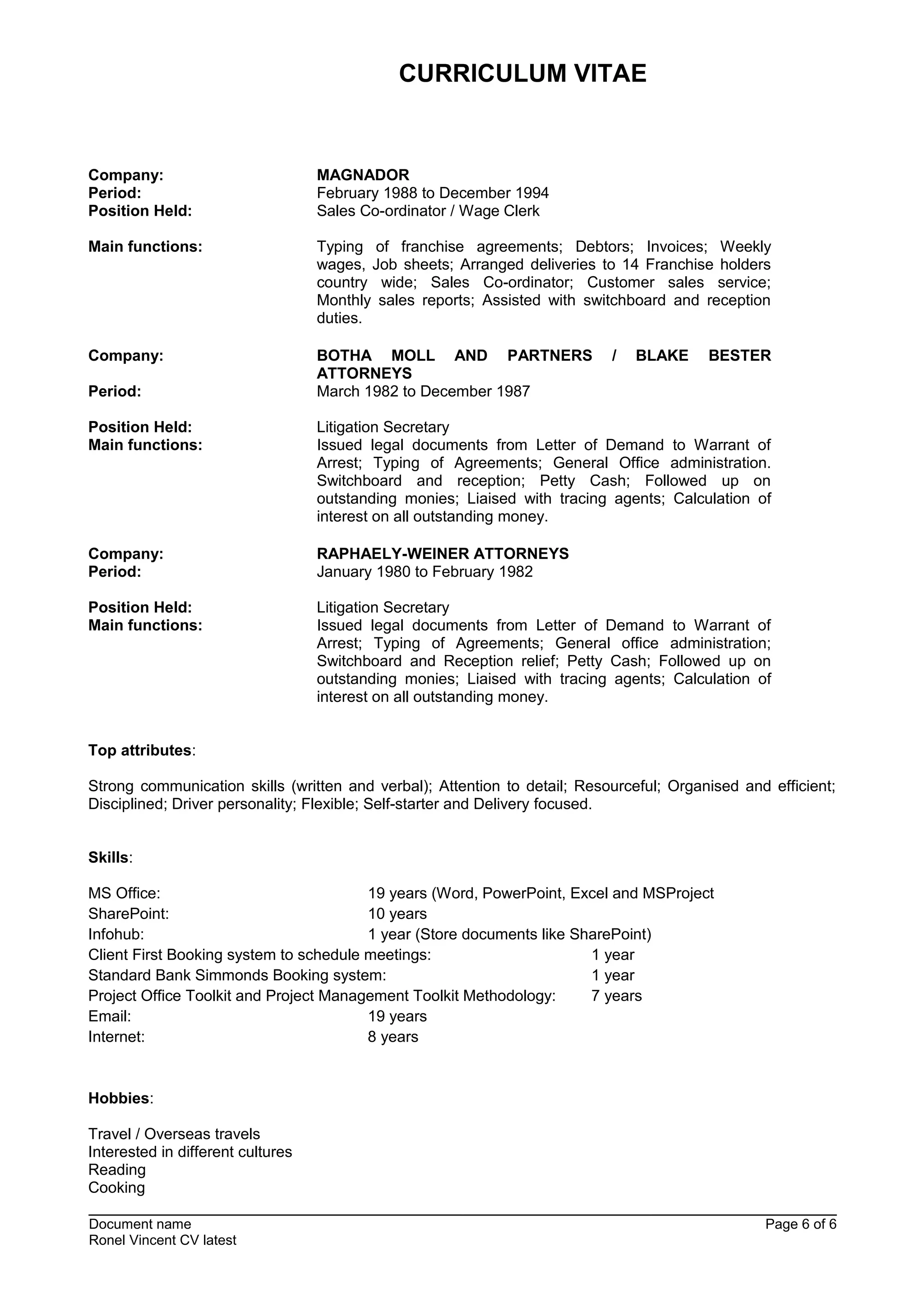 Ronel Vincent CV 2015 | DOC