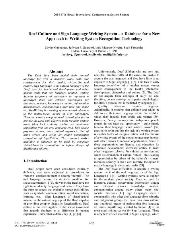 Deaf Culture and Sign Language Writing System – a Database for a New ...