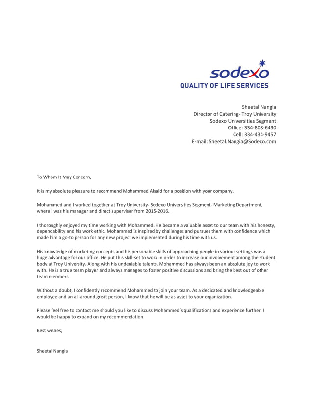 Refrence Letter Sodexo | PDF