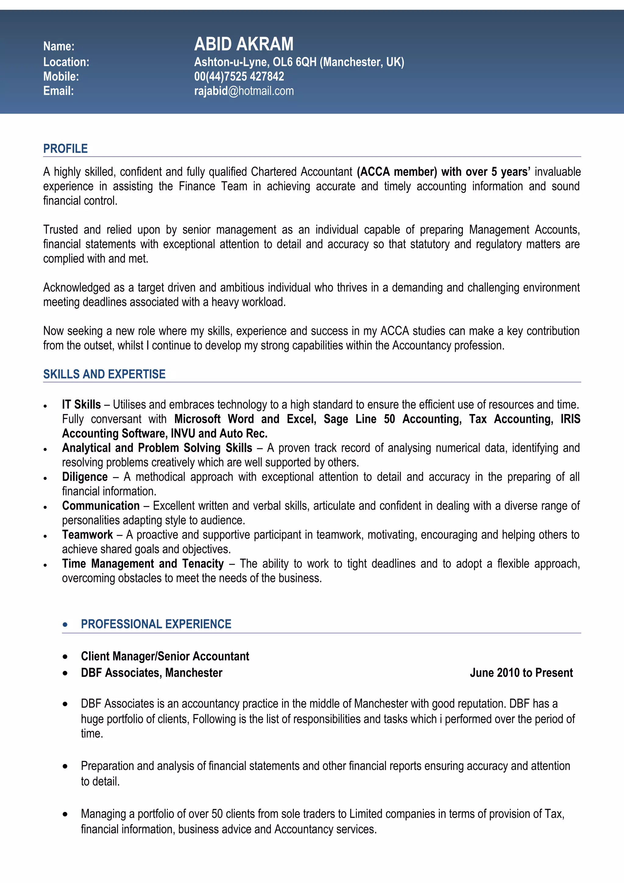 Updated CV - Abid Akram | DOC | Business Accounting & Finance | Business