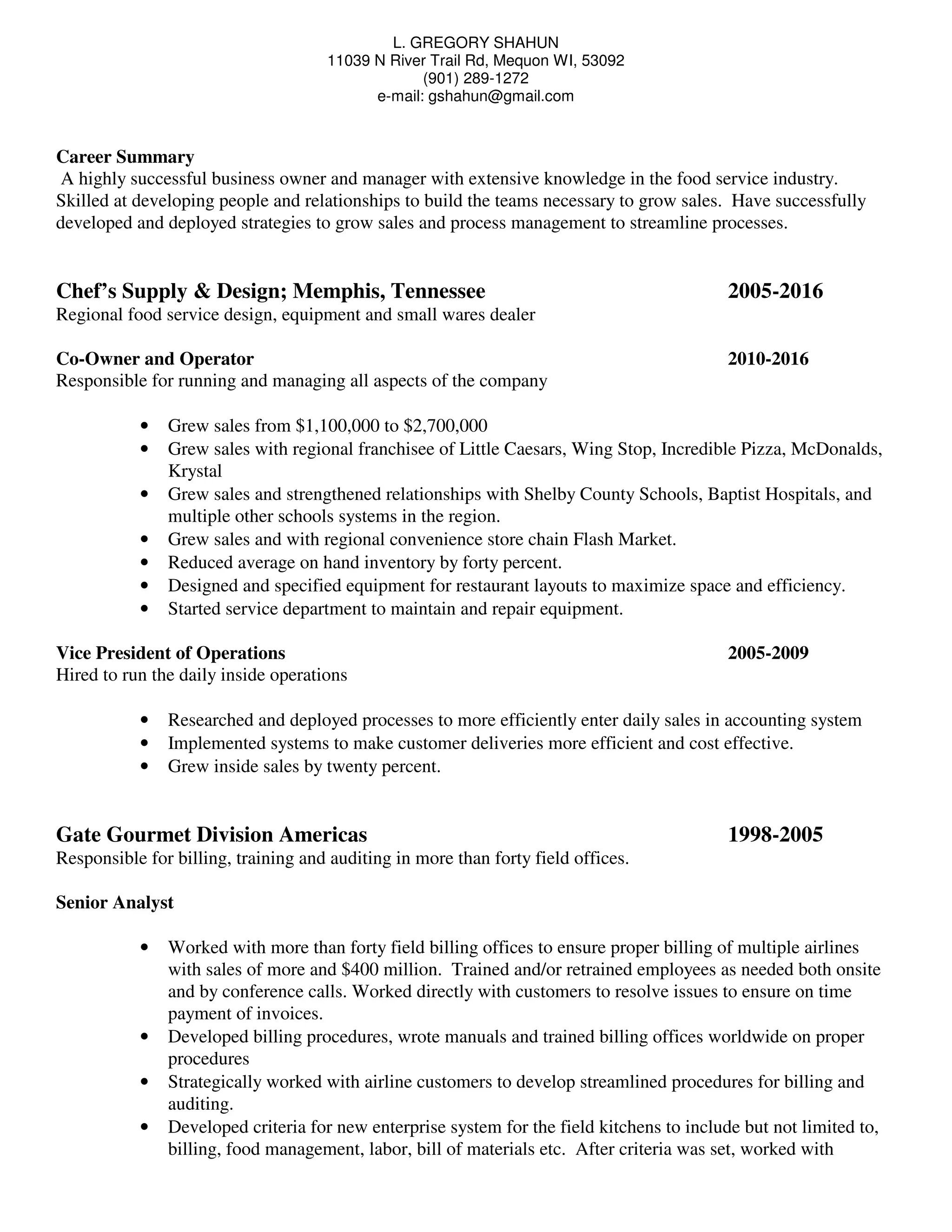 Resume for Greg Shahun | PDF