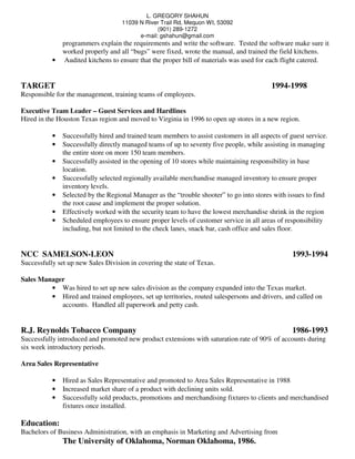 Resume for Greg Shahun | PDF