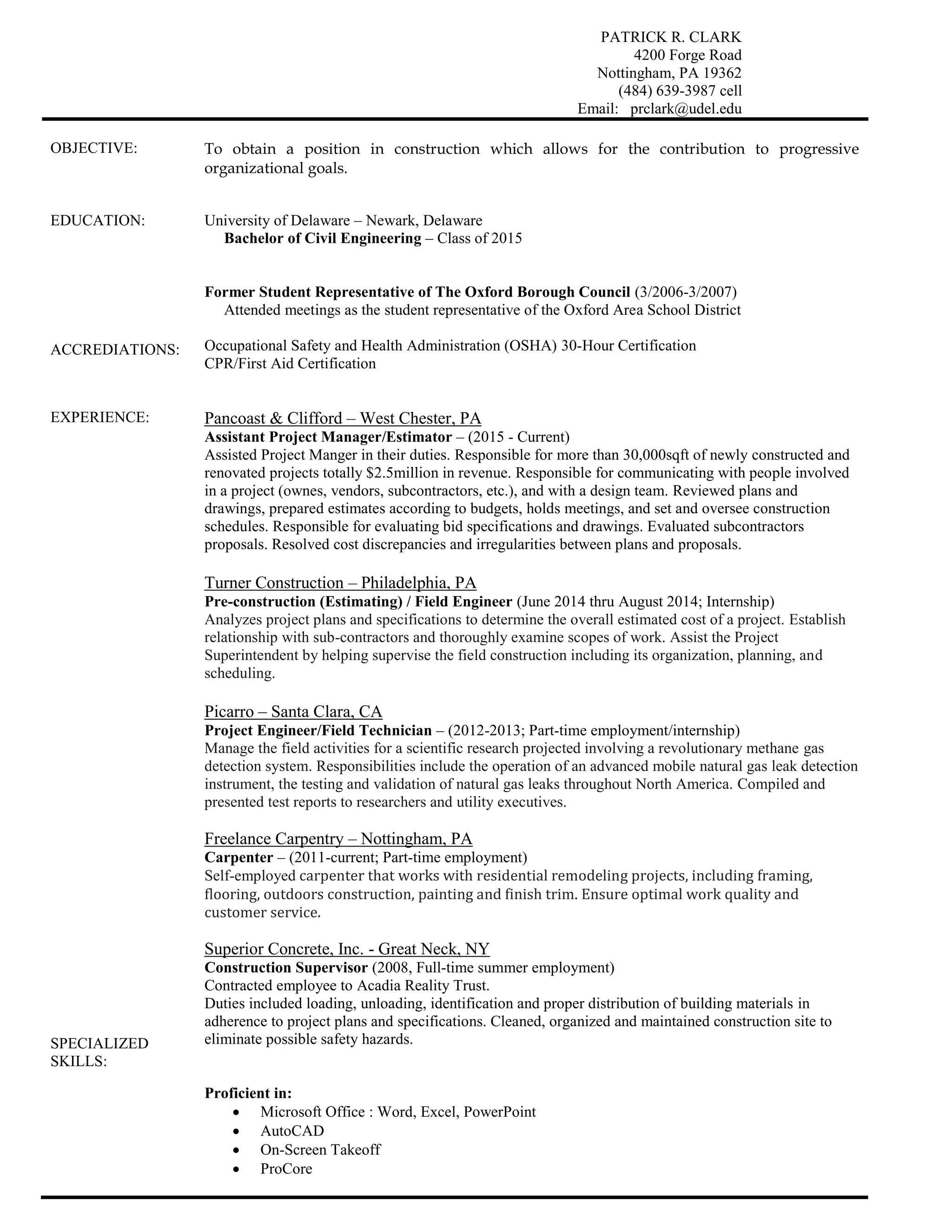 Patrick Clark Resume | PDF | Civil Engineering Industry | Industries