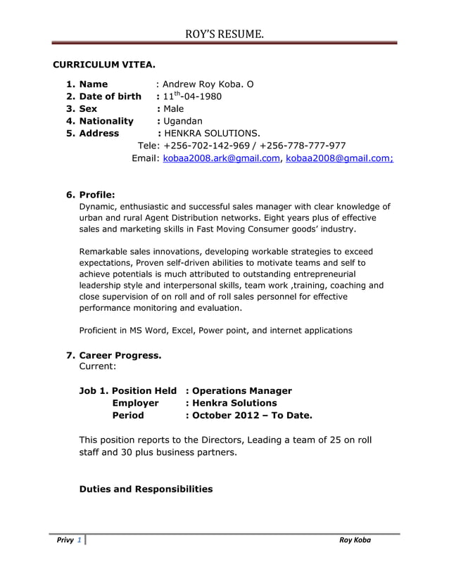 ROY'S Nov UPTO DATE RESUME. | PDF